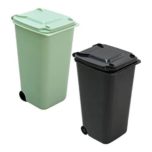 Cabilock Automotive Garbage Cans 2pcs Desktop Garbage Pails Mini Trash Can with Lid Plastic Small Garbage Can Little Tiny Waste Basket Trash Bin for Home Office Green Black Office Trash Cans