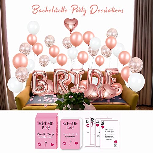 MOVINPE Bachelorette Party Decorations, Bride to Be Sash, Veil, Rhinestone Tiara, Dare Cards, Photo Booth Props, Foil Curtains, Champagne Ring Balloon, Tattoos, Rose Gold Bridal Shower Party Supplies Decor