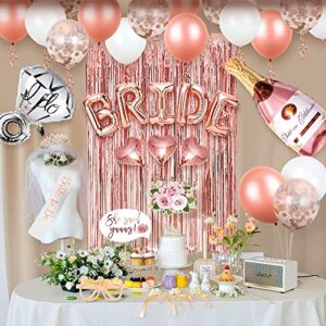 MOVINPE Bachelorette Party Decorations, Bride to Be Sash, Veil, Rhinestone Tiara, Dare Cards, Photo Booth Props, Foil Curtains, Champagne Ring Balloon, Tattoos, Rose Gold Bridal Shower Party Supplies Decor