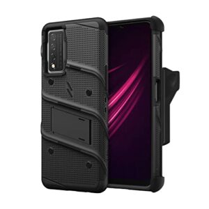 zizo bolt bundle for revvl v plus 5g case with screen protector kickstand holster lanyard - black