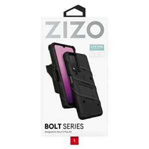 ZIZO Bolt Bundle for REVVL V Plus 5G Case with Screen Protector Kickstand Holster Lanyard - Black