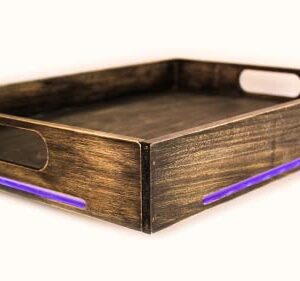 Hand-Made Custom Black Rustic Serving Tray with LED Lights Decorative Tray