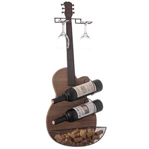 vintiquewise black metal guitar shaped wine rack holder for living room, dining, or entryway