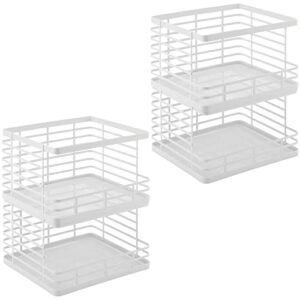 mDesign Large Stackable Metal Wire Food Baskets with Open Front for Kitchen, Pantry, Cabinet, Countertop, Bin for Fruit, Vegetable, and Snack Storage Organizer, Carson Collection, 4 Pack, Matte White