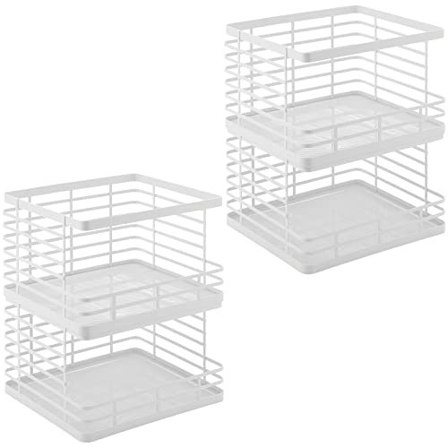 mDesign Large Stackable Metal Wire Food Baskets with Open Front for Kitchen, Pantry, Cabinet, Countertop, Bin for Fruit, Vegetable, and Snack Storage Organizer, Carson Collection, 4 Pack, Matte White