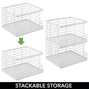 mDesign Large Stackable Metal Wire Food Baskets with Open Front for Kitchen, Pantry, Cabinet, Countertop, Bin for Fruit, Vegetable, and Snack Storage Organizer, Carson Collection, 4 Pack, Matte White