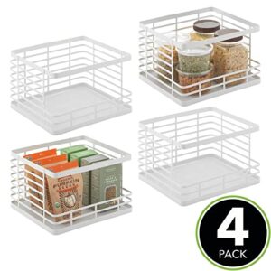 mDesign Large Stackable Metal Wire Food Baskets with Open Front for Kitchen, Pantry, Cabinet, Countertop, Bin for Fruit, Vegetable, and Snack Storage Organizer, Carson Collection, 4 Pack, Matte White