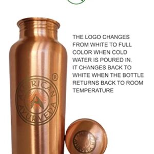 A American Ayurveda 100% Pure Copper Water Bottles Joint Free, Leak Proof, Tumbler, Flask, Yoga, Health Benefits, Natural Ayurvedic Alkaline Water with Water Temperature Indicator (600ml (20Oz))