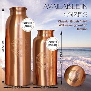 A American Ayurveda 100% Pure Copper Water Bottles Joint Free, Leak Proof, Tumbler, Flask, Yoga, Health Benefits, Natural Ayurvedic Alkaline Water with Water Temperature Indicator (600ml (20Oz))