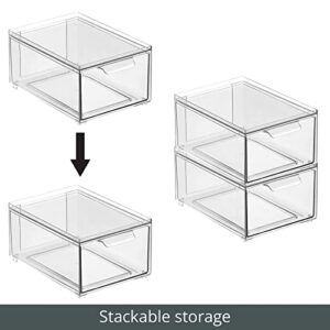 mDesign Plastic Stackable Bathroom Storage with Pull Out Bin Organizer Drawer for Cabinet, Vanity, Shelf, Cupboard, Cabinet, or Closet Organization - Lumiere Collection - 2 Pack - Clear