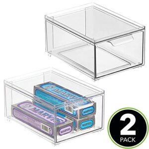 mDesign Plastic Stackable Bathroom Storage with Pull Out Bin Organizer Drawer for Cabinet, Vanity, Shelf, Cupboard, Cabinet, or Closet Organization - Lumiere Collection - 2 Pack - Clear