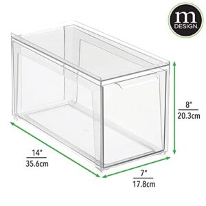 mDesign Plastic Stackable Bathroom Storage Organizer Bin Containers with Front Pull Drawer for Bathroom Countertop, Vanity, Closet Shelves - Holder for Beauty Accessories - Lumiere Collection - Clear