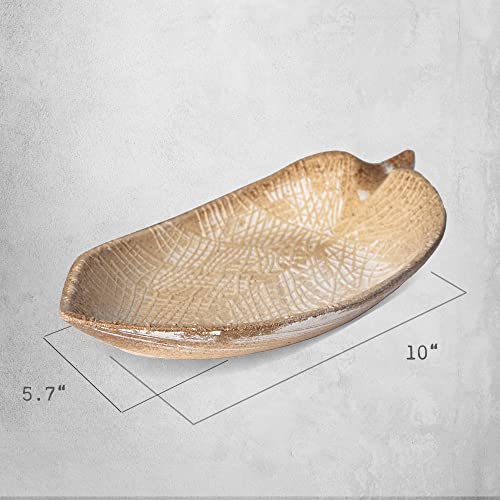 Porto Boutique Wood Leaf Shaped Tray Decorative Serving Platter Plate Dish Key Bowl Entryway Snacks Dessert Cheese Display Food Jewelry Trinket Centerpiece Home Office Accent Piece (Natural)