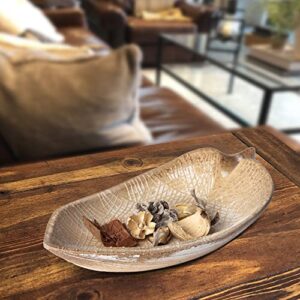 Porto Boutique Wood Leaf Shaped Tray Decorative Serving Platter Plate Dish Key Bowl Entryway Snacks Dessert Cheese Display Food Jewelry Trinket Centerpiece Home Office Accent Piece (Natural)