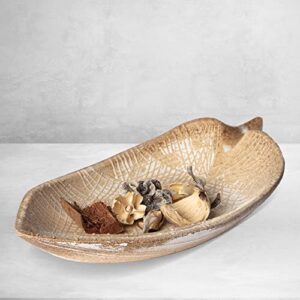 Porto Boutique Wood Leaf Shaped Tray Decorative Serving Platter Plate Dish Key Bowl Entryway Snacks Dessert Cheese Display Food Jewelry Trinket Centerpiece Home Office Accent Piece (Natural)