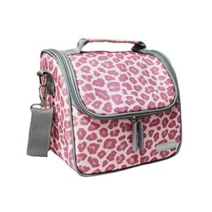 Kindness Footprint Lunch Bag Insulated Lunch Box Detachable Adjustable Strap… (Leopard Pink)