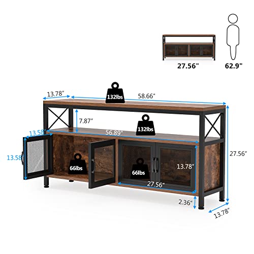 Tribesigns Buffets & Sideboards Buffet Table Bar Cabinet with 4 Mesh Doors, Farmhouse Buffet Cabinet Bar Sideboard with Storage Open Shelf, Wood Kitchen Buffet Storage Cabinet for Dining Room