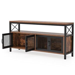 Tribesigns Buffets & Sideboards Buffet Table Bar Cabinet with 4 Mesh Doors, Farmhouse Buffet Cabinet Bar Sideboard with Storage Open Shelf, Wood Kitchen Buffet Storage Cabinet for Dining Room