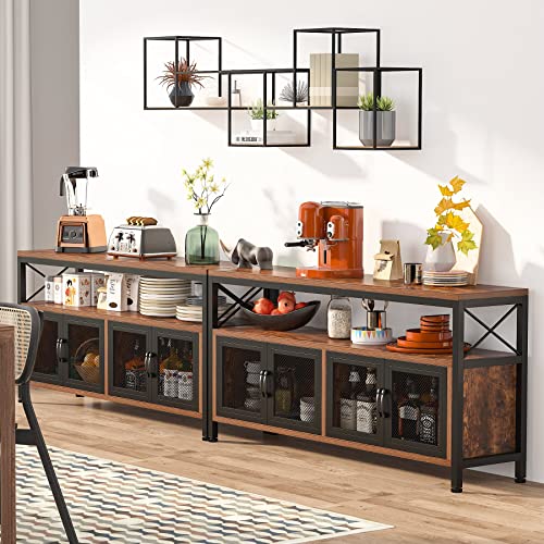 Tribesigns Buffets & Sideboards Buffet Table Bar Cabinet with 4 Mesh Doors, Farmhouse Buffet Cabinet Bar Sideboard with Storage Open Shelf, Wood Kitchen Buffet Storage Cabinet for Dining Room