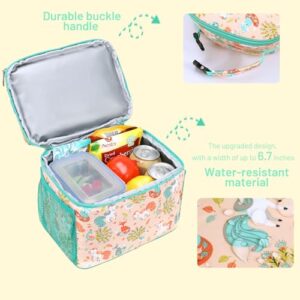 MIER Kids Lunch Bag for Boys Girls Insulated Toddlers Lunch Box Bags Kid Lunch Cooler Tote for School Picnic Travel Outdoor, Dual Compartments, Orange/Green-Unicorn/Fox