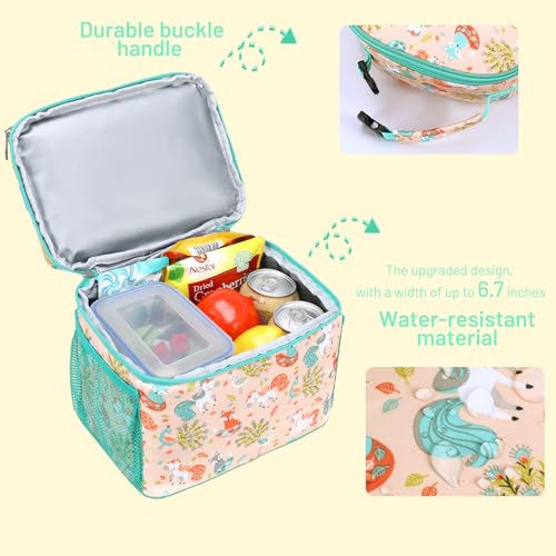 MIER Kids Lunch Bag for Boys Girls Insulated Toddlers Lunch Box Bags Kid Lunch Cooler Tote for School Picnic Travel Outdoor, Dual Compartments, Orange/Green-Unicorn/Fox