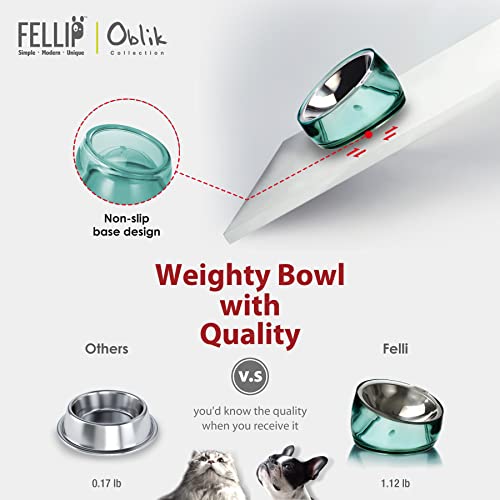 Felli Pet Oblik Whisker Fatigue Friendly Raised Cat Food Bowl Stainless Steel, Anti Vomiting Tilted Shallow Dish Easy Clean, Slanted Flat Metal Feeder Elevated Angled Spill Proof (0.5Cups, Classic)