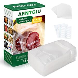 aentgiu vacuum sealer bags for food, 200pcs quart size 8" x 12", bpa free precut vacuum storage bags for food saver, seal a meal, freezer bags space saver for vac storage, meal prep or sous vide