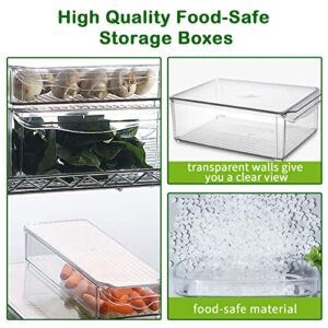 Refrigerator Organizer Bins with Lids 4 Pack,Stackable Clear Refrigerator Organizer For Fridge, Freezer, Kitchen Cabinet, Pantry Organization, Freezer Organizer Bins