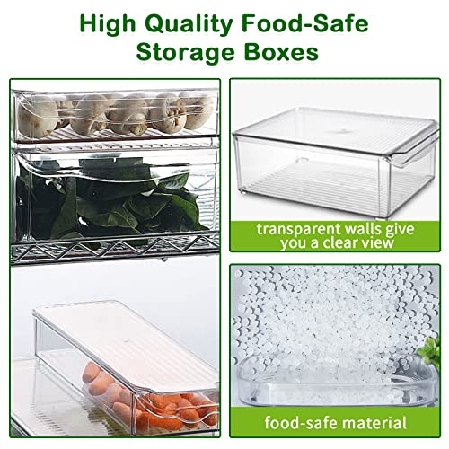 Refrigerator Organizer Bins with Lids 4 Pack,Stackable Clear Refrigerator Organizer For Fridge, Freezer, Kitchen Cabinet, Pantry Organization, Freezer Organizer Bins