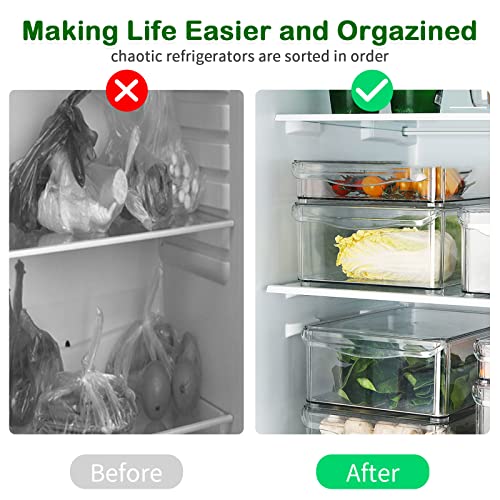 Refrigerator Organizer Bins with Lids 4 Pack,Stackable Clear Refrigerator Organizer For Fridge, Freezer, Kitchen Cabinet, Pantry Organization, Freezer Organizer Bins