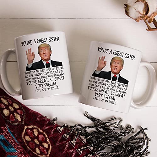 Aurahouse Funny Sister Christmas Gifts from Sister, You're A Great Sister Trump Mug, Sister Birthday Gifts from Sister Brother, Valentines Day, Mothers Day Gifts for Sister Coffee Cup(White,11Oz)