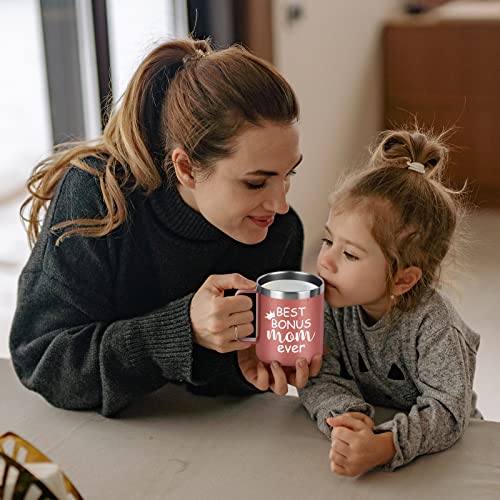 GINGPROUS Mother's Day Gifts for Mom, Best Bonus Mom Ever Birthday Gifts for Women Bonus Mom Mother New Mom to Be from Daughter Son, 12 Oz Insulated Stainless Steel Insulated Travel Mug, Rose Gold