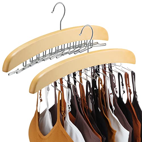 2 Pieces Space Saving Bra Organizer with Wood Tank Top Hanger Closet Organizer Hangers Natural Wood Bra Holder Hanger Closet Organizer and Storage Rack for Bras, Tank Tops, Camisoles