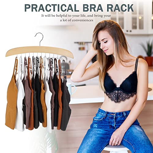 2 Pieces Space Saving Bra Organizer with Wood Tank Top Hanger Closet Organizer Hangers Natural Wood Bra Holder Hanger Closet Organizer and Storage Rack for Bras, Tank Tops, Camisoles