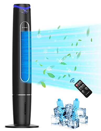 Evaporative Air Cooler, 46" Swamp Cooler with Remote, 3-IN-1 Cooling Fan, Night light, Oscillating, Humidifying, 3 Modes, 3 Speeds, 8H Timer, 2 Ice Packs, Portable Air Cooler for Home Office Bedroom …