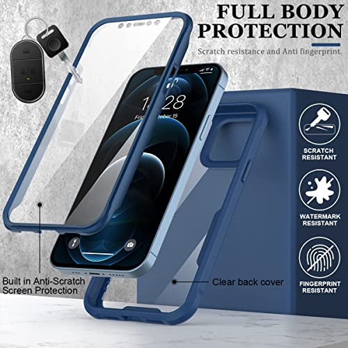 FUNMIKO iPhone 12 Pro Max Case,Clear Cover with Touch-Sensitive Built-in Screen Protector,Military Grade Pass 21ft. Drop Test Slim-fit Protective Phone Case for iPhone 12 Pro Max 6.7" Blue