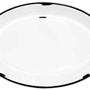 Red Co. Enamelware Metal Classic 13” Serving Oval Tray Platter, Distressed White/Black Rim