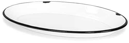 Red Co. Enamelware Metal Classic 13” Serving Oval Tray Platter, Distressed White/Black Rim