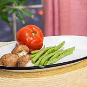 Red Co. Enamelware Metal Classic 13” Serving Oval Tray Platter, Distressed White/Black Rim