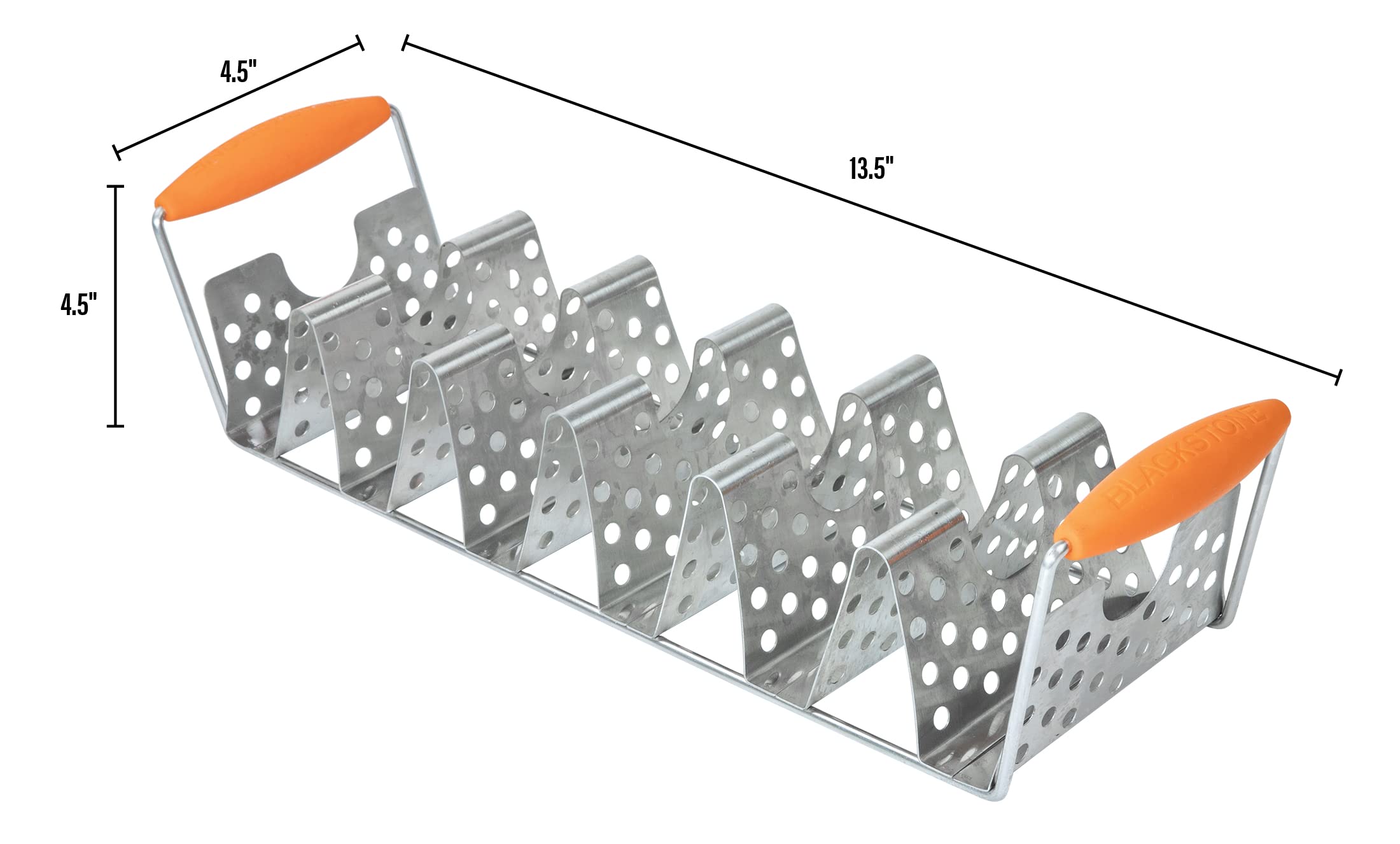 Blackstone 5173 Deluxe Holder Stand Pack of 2 Stainless Steel Racks with Heat Resistant Handles-One Tray Holds 6 Tacos-Dishwasher Safe, Orange/Silver