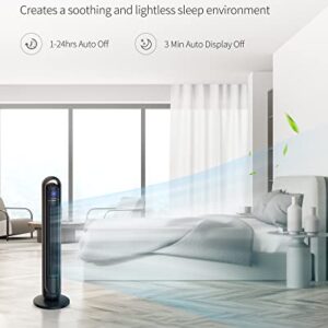 Tower Fan for Bedroom- 45" Oscillating Tower Fan with Remote, Bladeless Fans with 24H Timer, Cooling Fan, 3 Speeds, 3 Modes, LED Display, Standing Floor Fan for Bedroom Living Rooms Home Office, Black