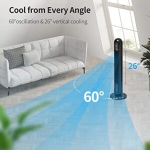 Tower Fan for Bedroom- 45" Oscillating Tower Fan with Remote, Bladeless Fans with 24H Timer, Cooling Fan, 3 Speeds, 3 Modes, LED Display, Standing Floor Fan for Bedroom Living Rooms Home Office, Black