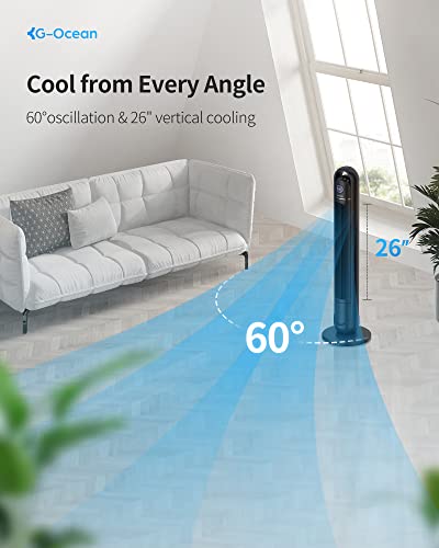 Tower Fan for Bedroom- 45" Oscillating Tower Fan with Remote, Bladeless Fans with 24H Timer, Cooling Fan, 3 Speeds, 3 Modes, LED Display, Standing Floor Fan for Bedroom Living Rooms Home Office, Black