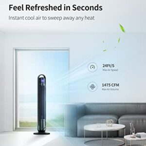 Tower Fan for Bedroom- 45" Oscillating Tower Fan with Remote, Bladeless Fans with 24H Timer, Cooling Fan, 3 Speeds, 3 Modes, LED Display, Standing Floor Fan for Bedroom Living Rooms Home Office, Black