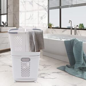 2 Tier Rolling Laundry Hamper,Multipurpose Sorter Basket Laundry Basket Bathroom Multi-layer Clothes Storage Basket Household Bathroom Simple Storage Shelf Kitchen Shelf