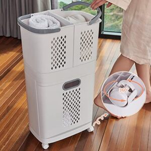 2 Tier Rolling Laundry Hamper,Multipurpose Sorter Basket Laundry Basket Bathroom Multi-layer Clothes Storage Basket Household Bathroom Simple Storage Shelf Kitchen Shelf