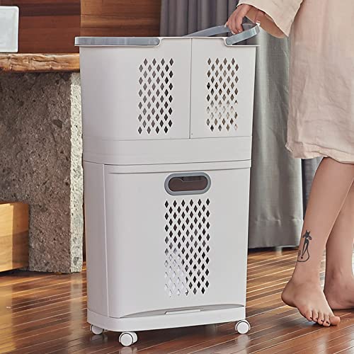 2 Tier Rolling Laundry Hamper,Multipurpose Sorter Basket Laundry Basket Bathroom Multi-layer Clothes Storage Basket Household Bathroom Simple Storage Shelf Kitchen Shelf