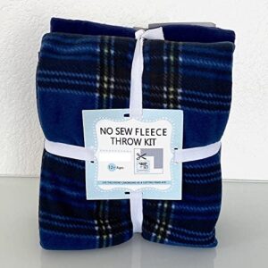 stewart plaid navy anti-pill no-sew throw fleece fabric kit (72x60)