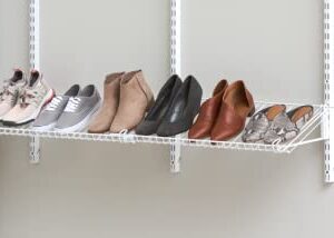 Rubbermaid Customizable Wall Mount Shoe Shelf, White, for Home/House/Closet/Laundry/Linen Organization