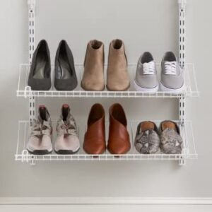 Rubbermaid Customizable Wall Mount Shoe Shelf, White, for Home/House/Closet/Laundry/Linen Organization